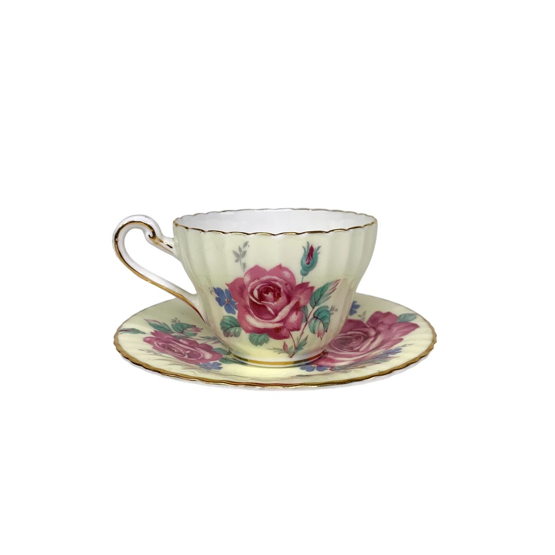 Paragon Cabbage Rose English Bone China Pale Yellow Teacup and Saucer ...