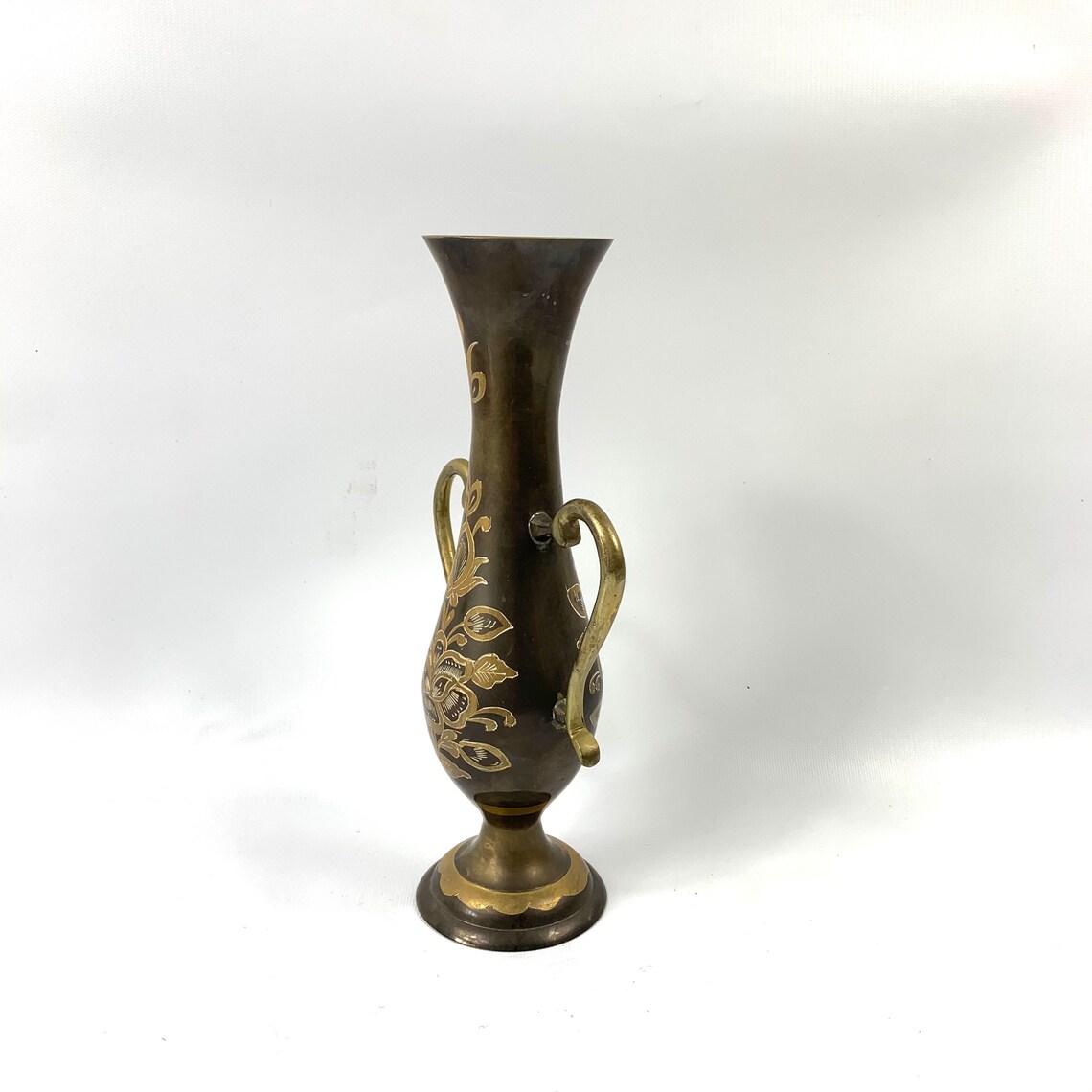 Ornate Inlaid Brass Vase Two Handle Bud Vase Urn Shape - Etsy