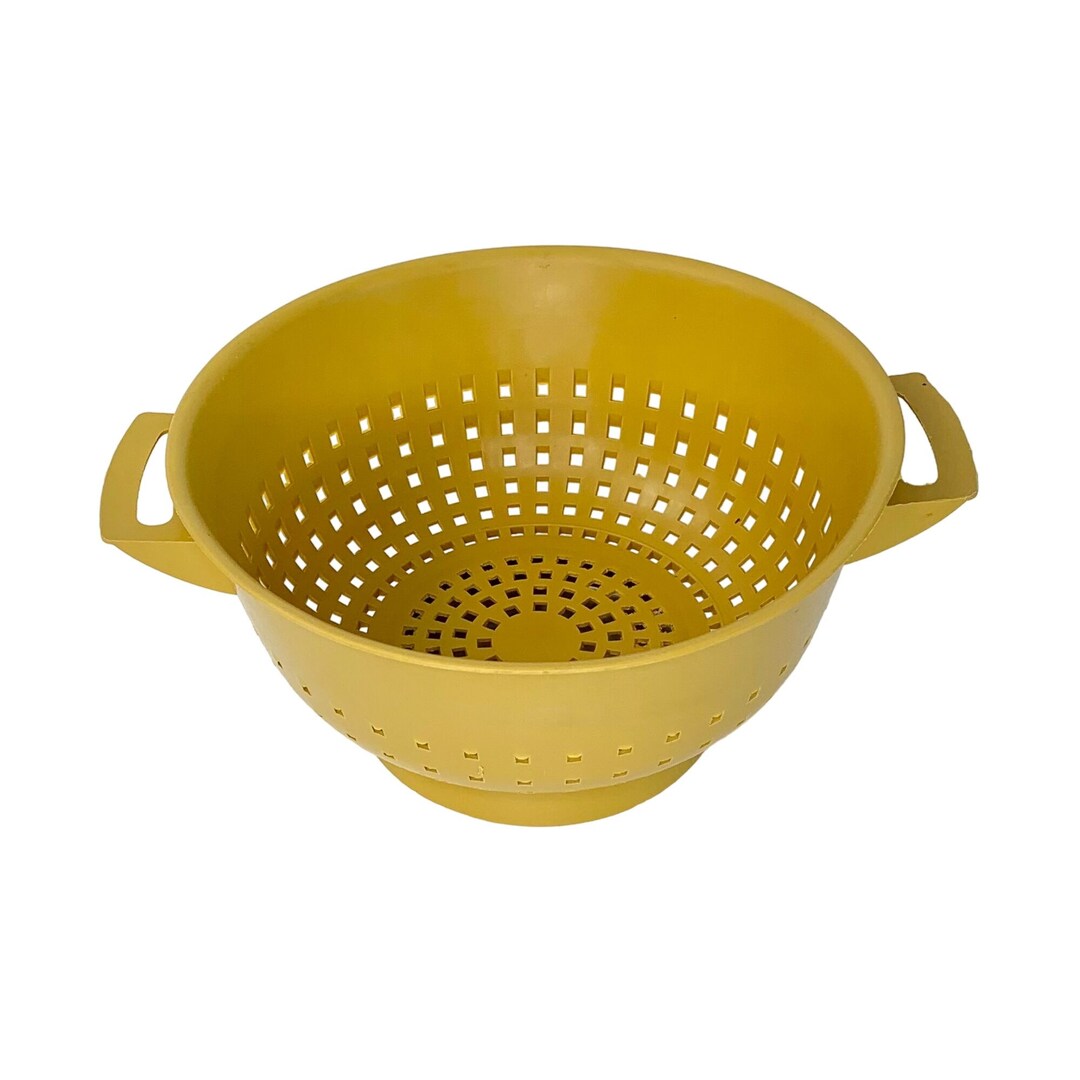 Harvest Gold 70s Vintage Hard Plastic Kitchen Colander Strainer Basket ...