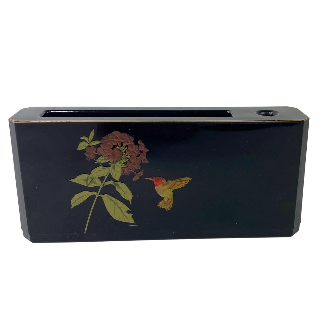 Otagiri Japan Hummingbird Pen & Notepad Holder Black Lacquer Desktop ...