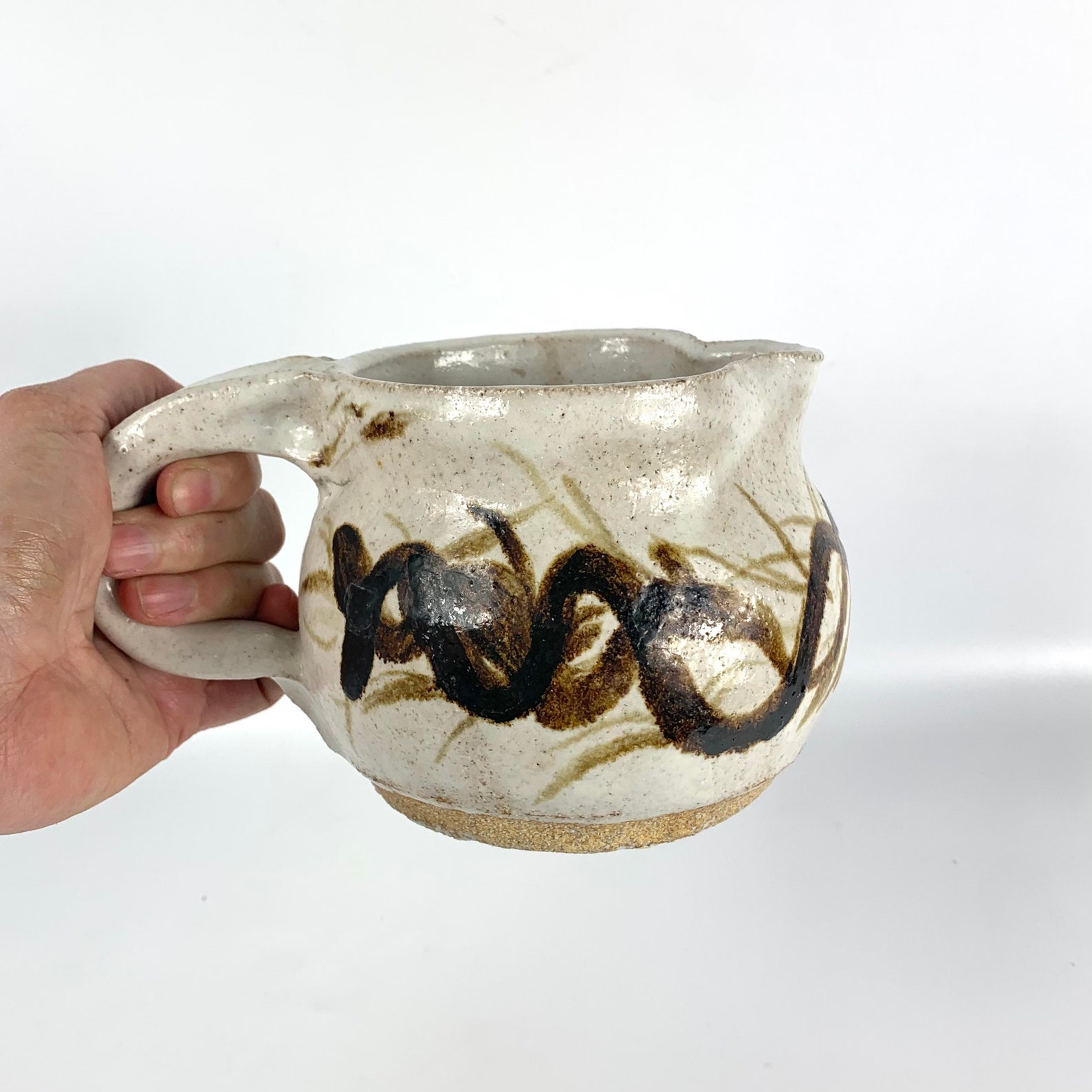 70s Vintage Stoneware Pitcher Art Pottery Squiggle Wave | Etsy