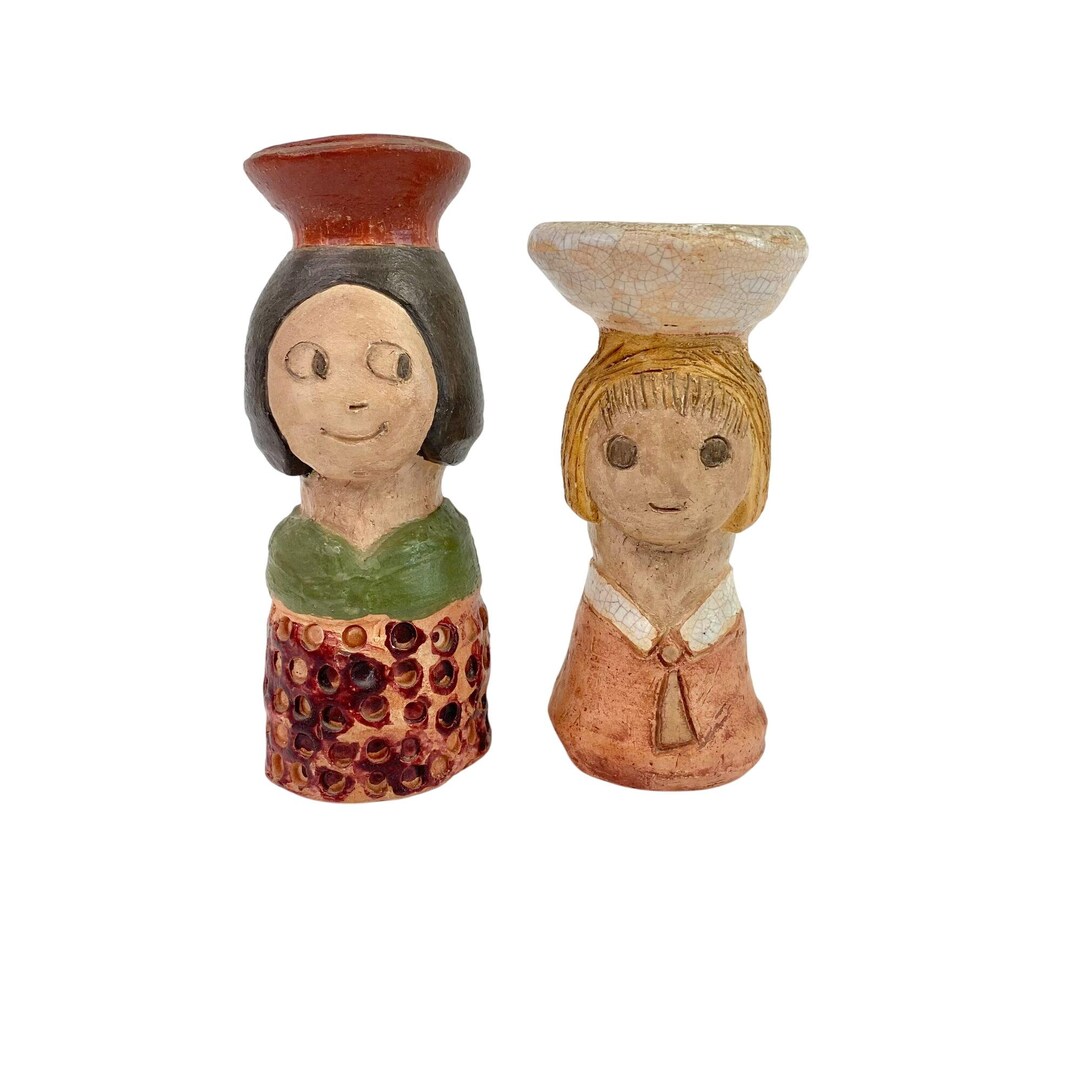 Handmade Naive Folk Art Figures Vase Candleholder Man Woman - Etsy