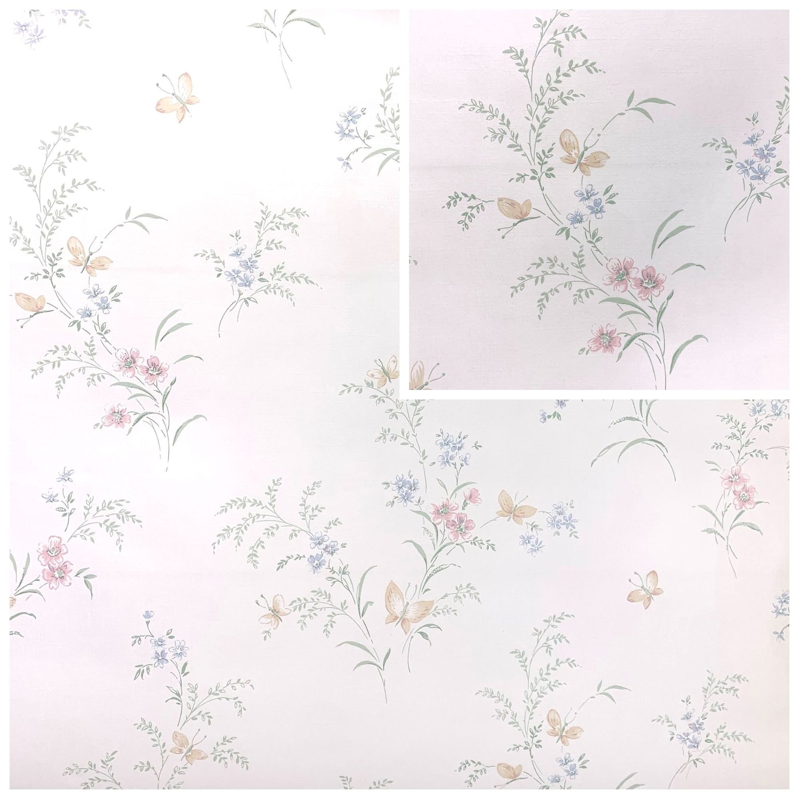 Granny Core Delicate Butterflies Flowers Wallpaper Pre-pasted 55.76 Sq ...
