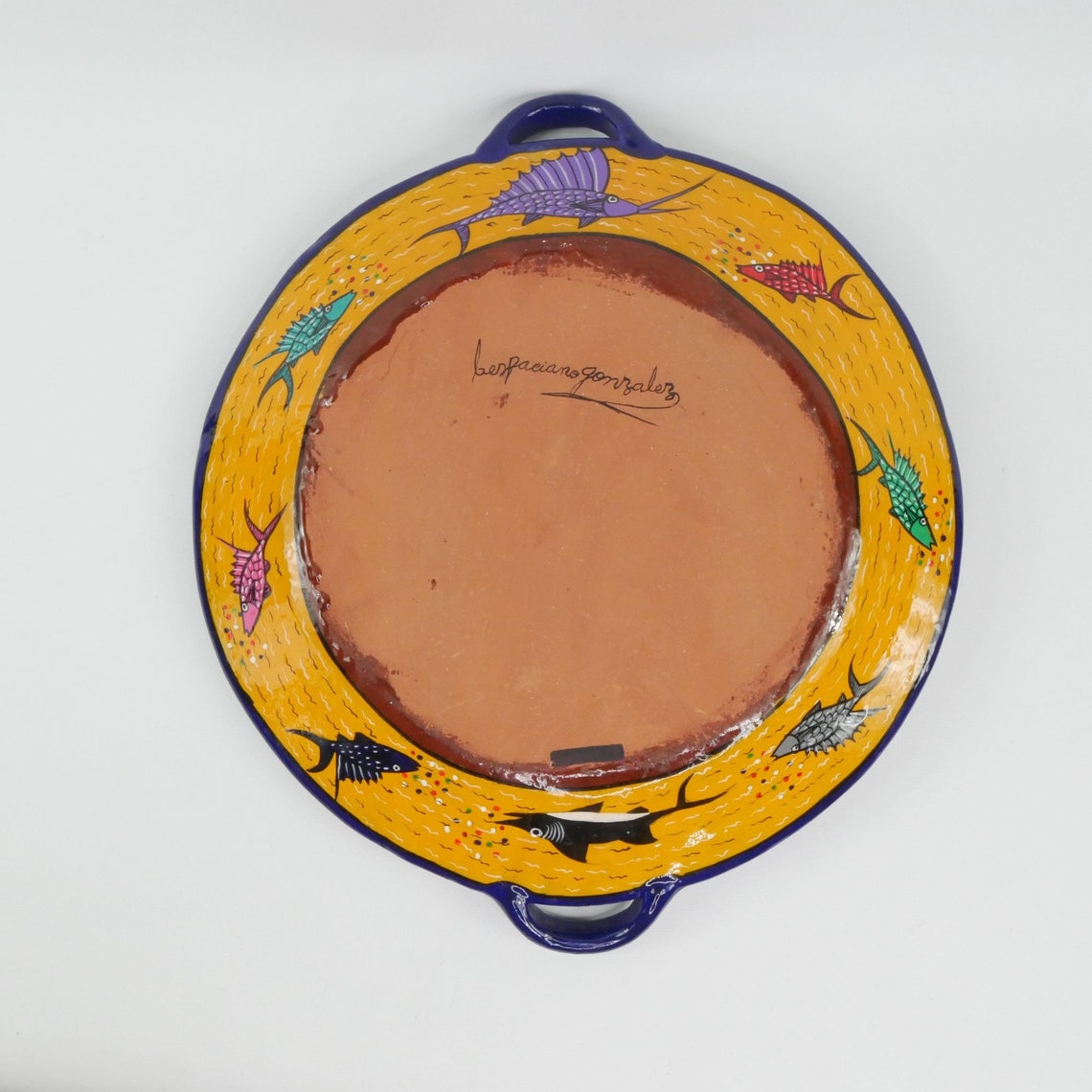 Large Hand Painted Mexican Terra Cotta Platter Bright Talavera Signed ...