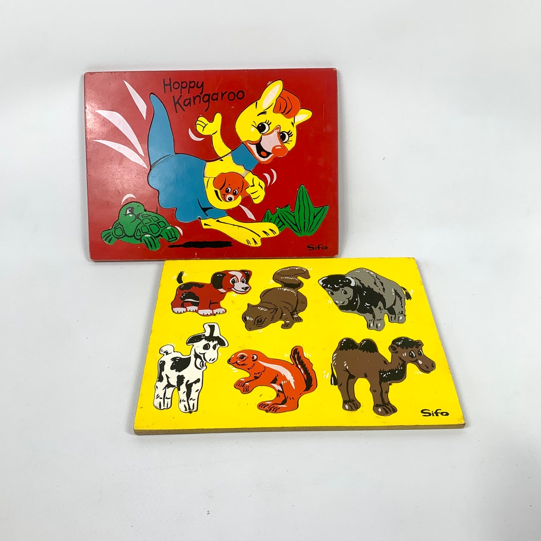 Vintage Hoppy Kangaroo and Animals Wood Puzzles Sifo Kids Jigsaw Puzzle ...