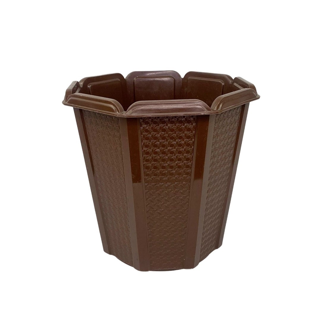 Rubbermaid Brown Wicker Pattern Waste Paper Basket Retro Plastic Trash ...