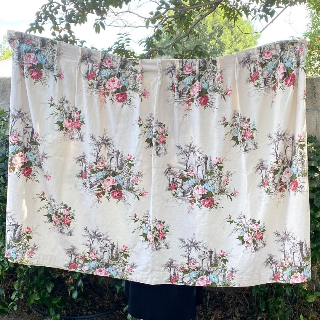 Pair of 40s Vintage Barkcloth Pleated and Lined Drapery Panels French ...