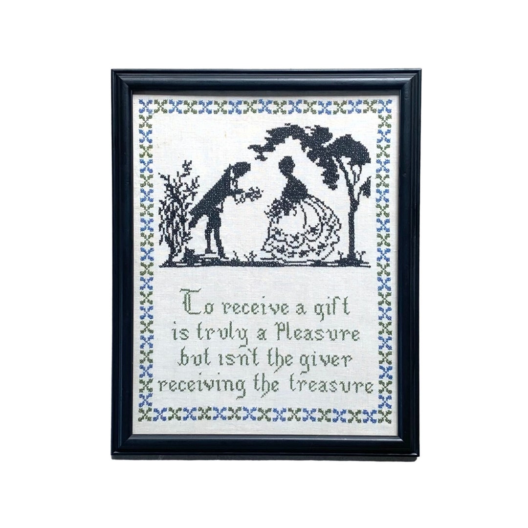 Colonial Silhouette Poem Framed Completed Cross Stitch Lady Gentleman ...