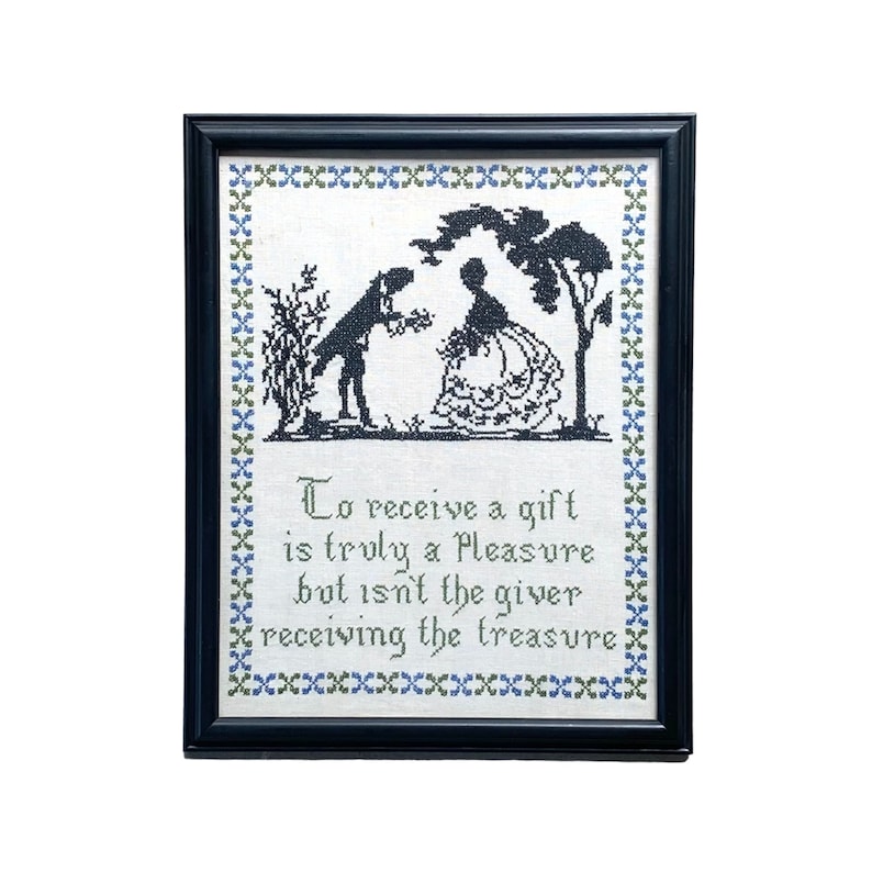 Colonial Silhouette Poem Framed Completed Cross Stitch Lady Gentleman ...