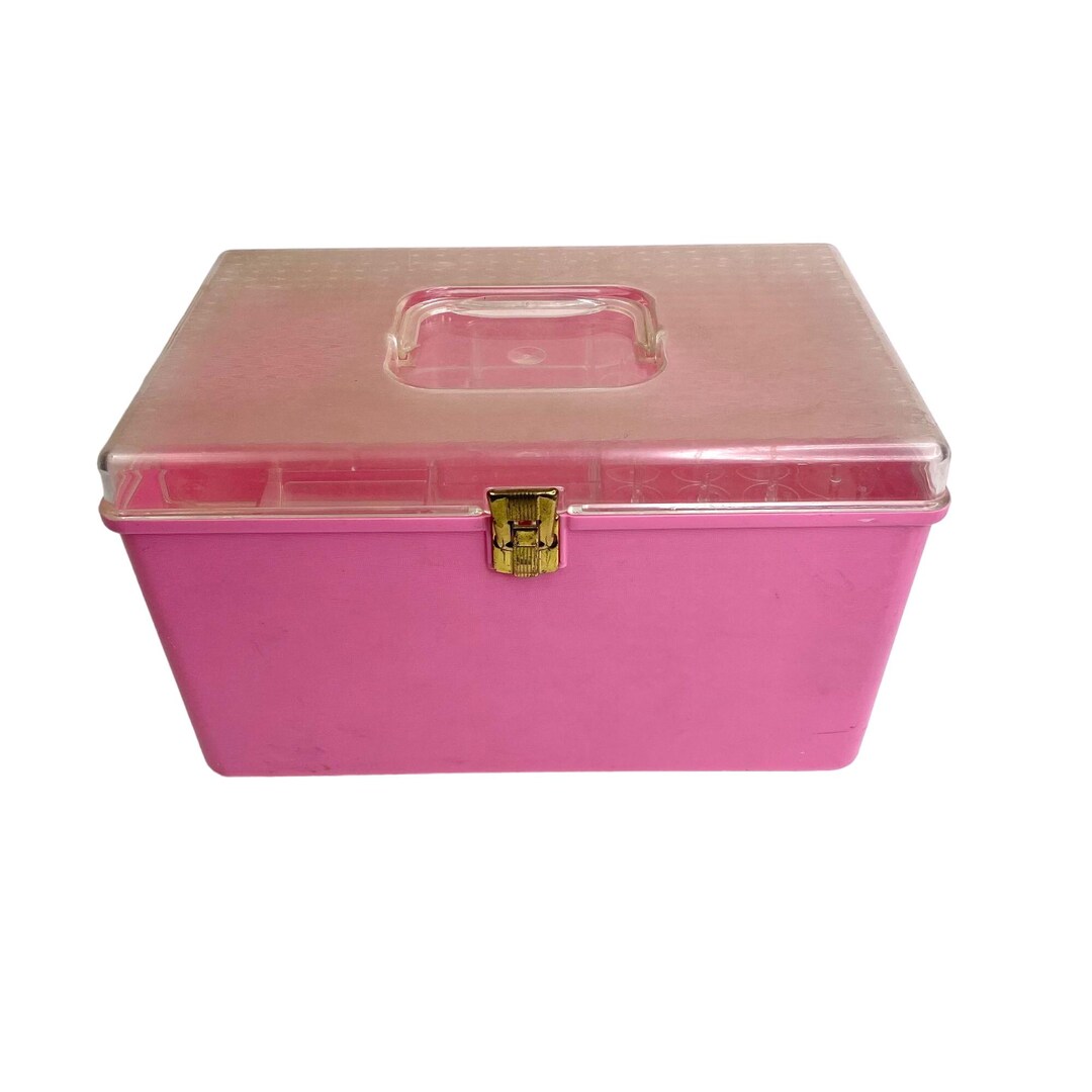 Pretty Pink Midcentury Sewing Box Large Wil-hold Craft Storage Portable ...