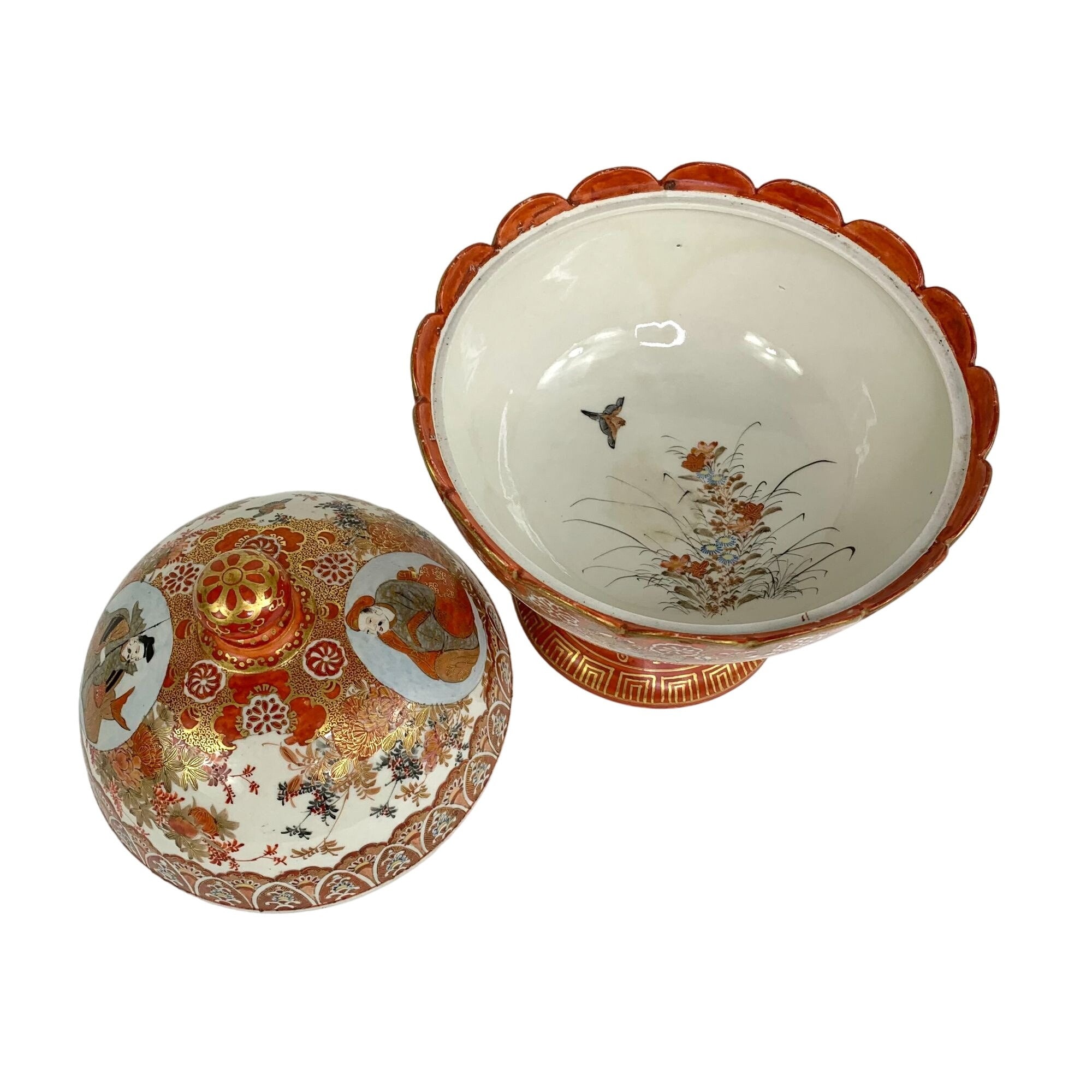 Antique Japanese Kutani Porcelain Footed Bowl Hand Painted Scholars ...