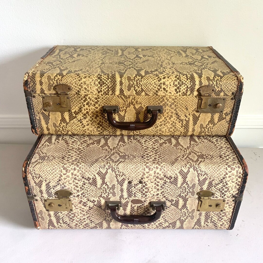 Vintage Pair of Stacking Wood Frame Suitcases Snake Skin Print - Etsy
