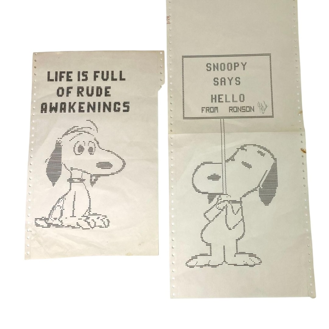 Snoopy Dot Matrix Printer Art Vintage Peanuts Gang Pixel Wall Hanging ...