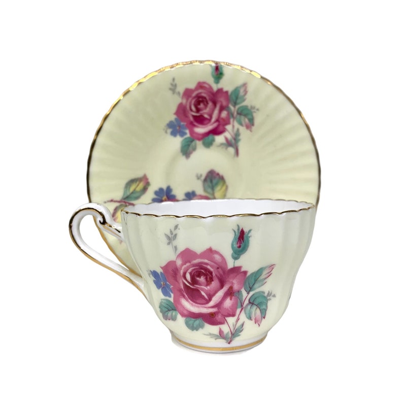 Paragon Cabbage Rose English Bone China Pale Yellow Teacup and Saucer ...