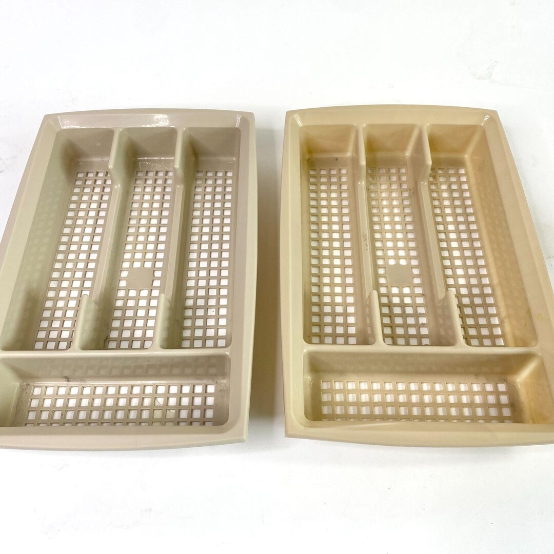 90s Kitchen Beige Mesh Drawer Organizers Flatware Silverware Cutlery ...
