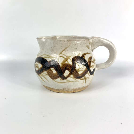 70s Vintage Stoneware Pitcher Art Pottery Squiggle Wave | Etsy