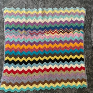 Rainbow Zig Zag Hand Knit Afghan 70s Vintage Throw 53 X 54 - Etsy