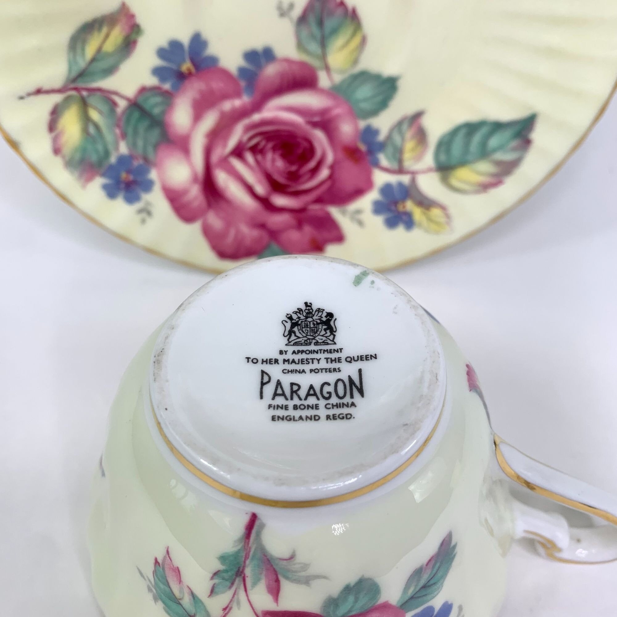 Paragon Cabbage Rose English Bone China Pale Yellow Teacup and Saucer ...