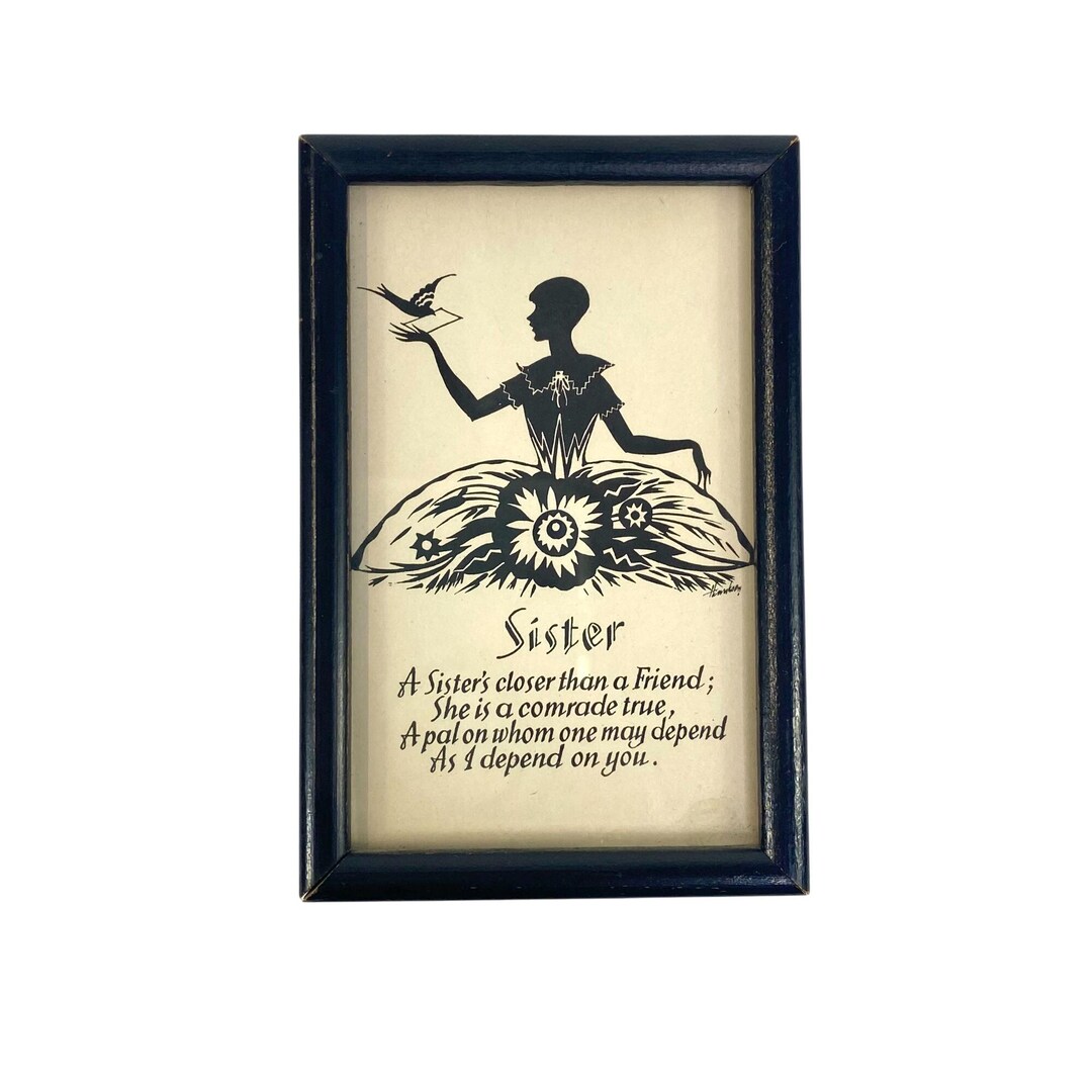 Sister Poem Lady Silhouette Miniature 20s Vintage Framed Wall Art Print ...