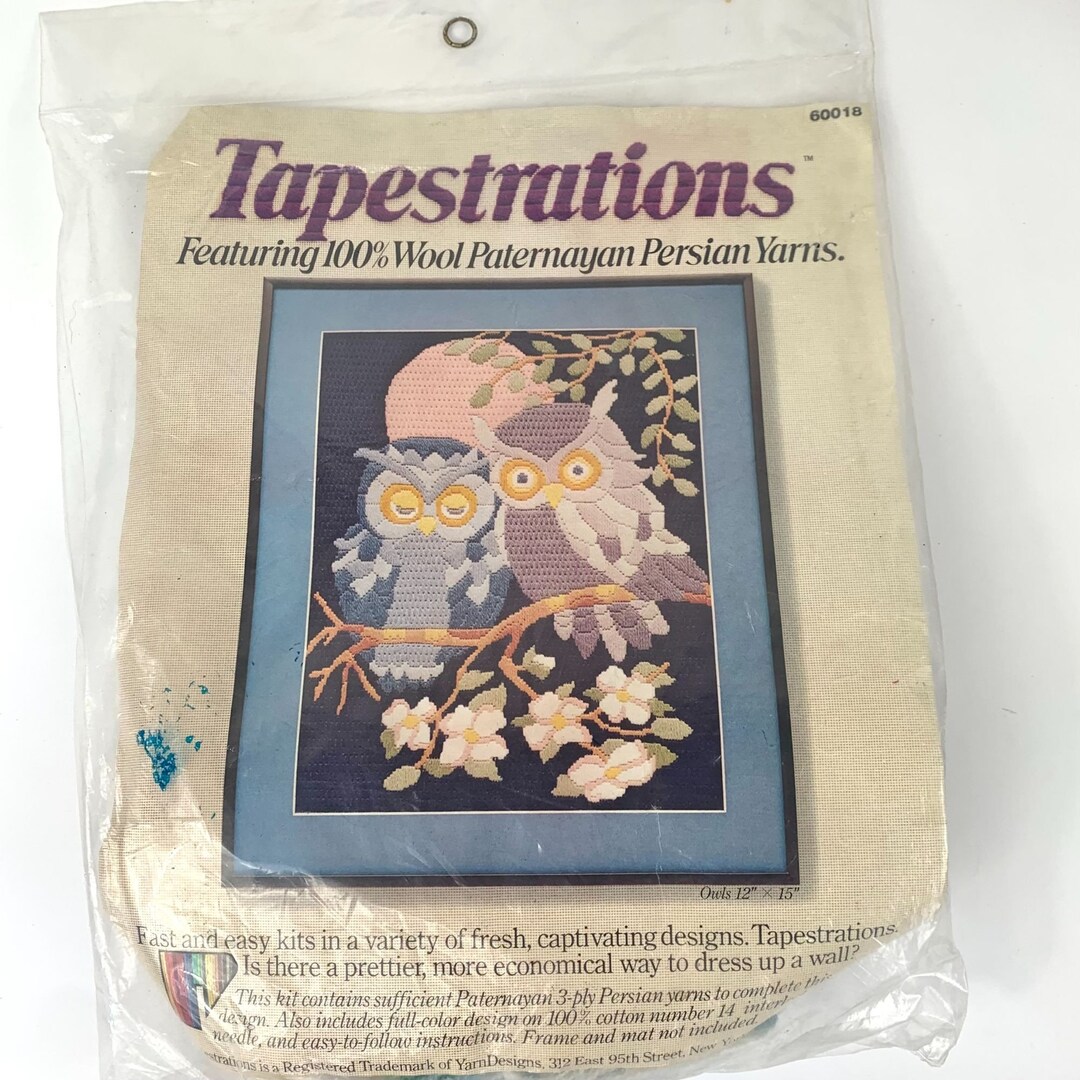 Pastel Owls Paternayan Tapestrations Midcentury Wool Tapestry ...