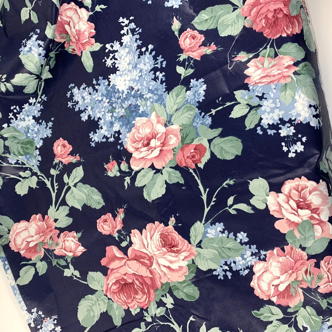 Joan Kessler Concord Fabric 5 Yds Polished Cotton Floral Navy Blue Pink ...