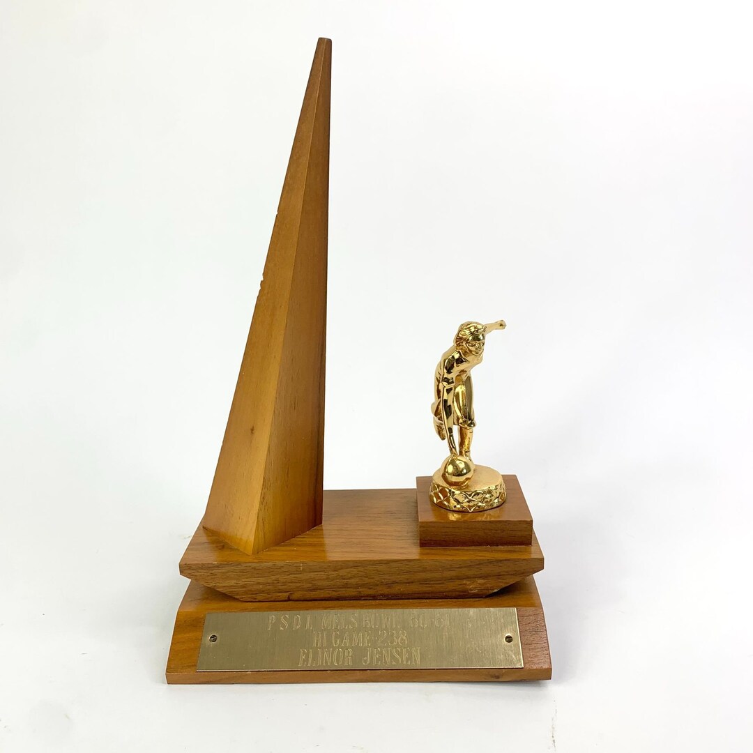 60s Vintage Bowling Trophy Midcentury Modern Wood Brass - Etsy