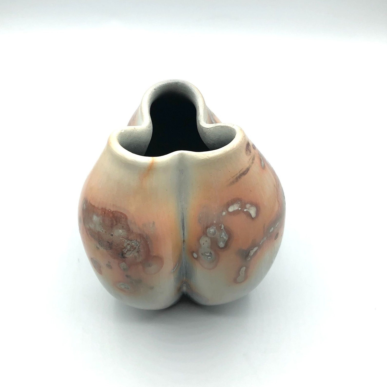 Organic Handmade Saggar Raku Vase Signed Elsa Simon Art Pottery Pastel ...