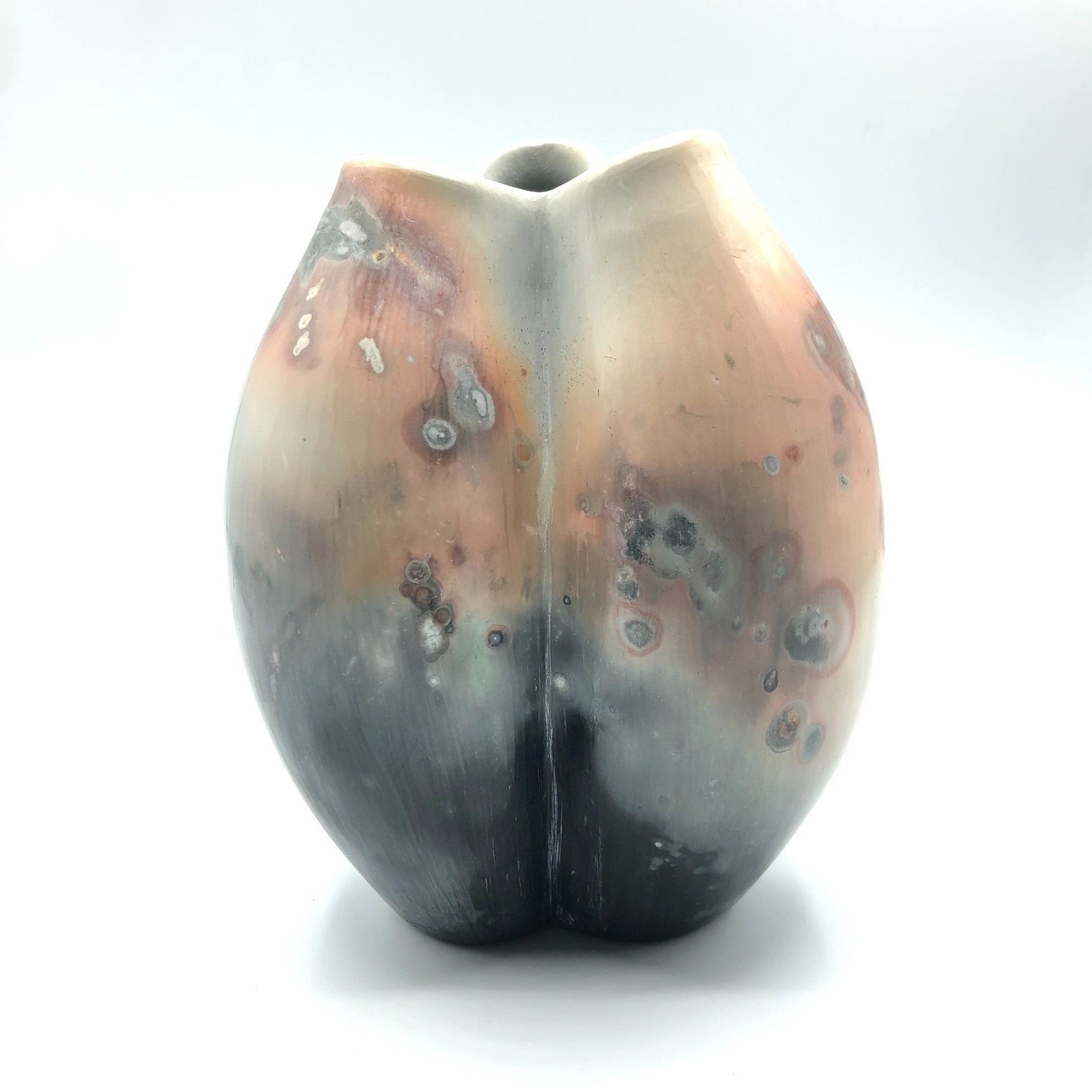 Organic Handmade Saggar Raku Vase Signed Elsa Simon Art Pottery Pastel ...