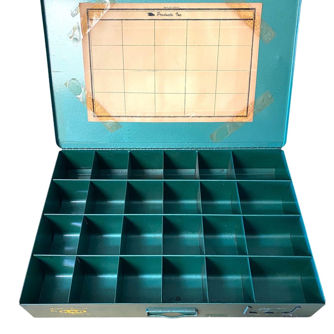 Worn Industrial Green Metal Storage Box W Compartments Garage Crafts ...