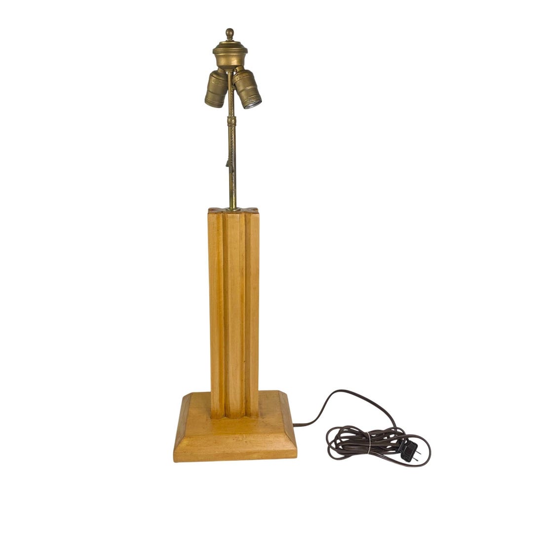 Hand Carved Maple Wood Tall Table Lamp Midcentury Art Deco - Etsy
