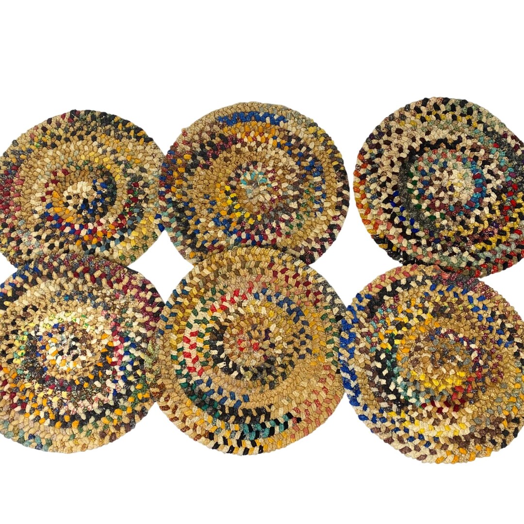Antique Round Braided Rag Rug Seat Cover Placemat Cottage Core ...
