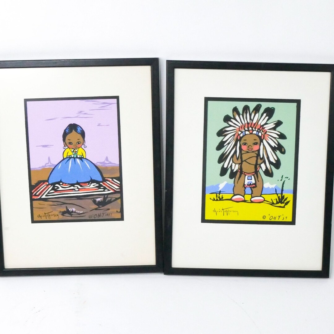 Pair Native American Children Prints Signed Gerda Christoffersen ...