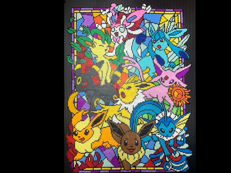 Hand Crafted 22 X 16 Pokemon Eevee Evolution Stained Glass Mini Perler ...