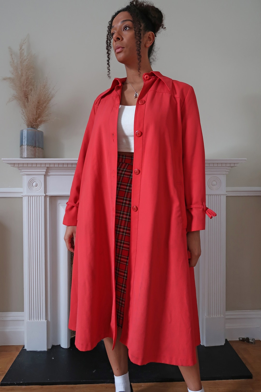 Vintage Full Length Fabric Coat in Red UK 16. Vintage Beige Raincoat ...