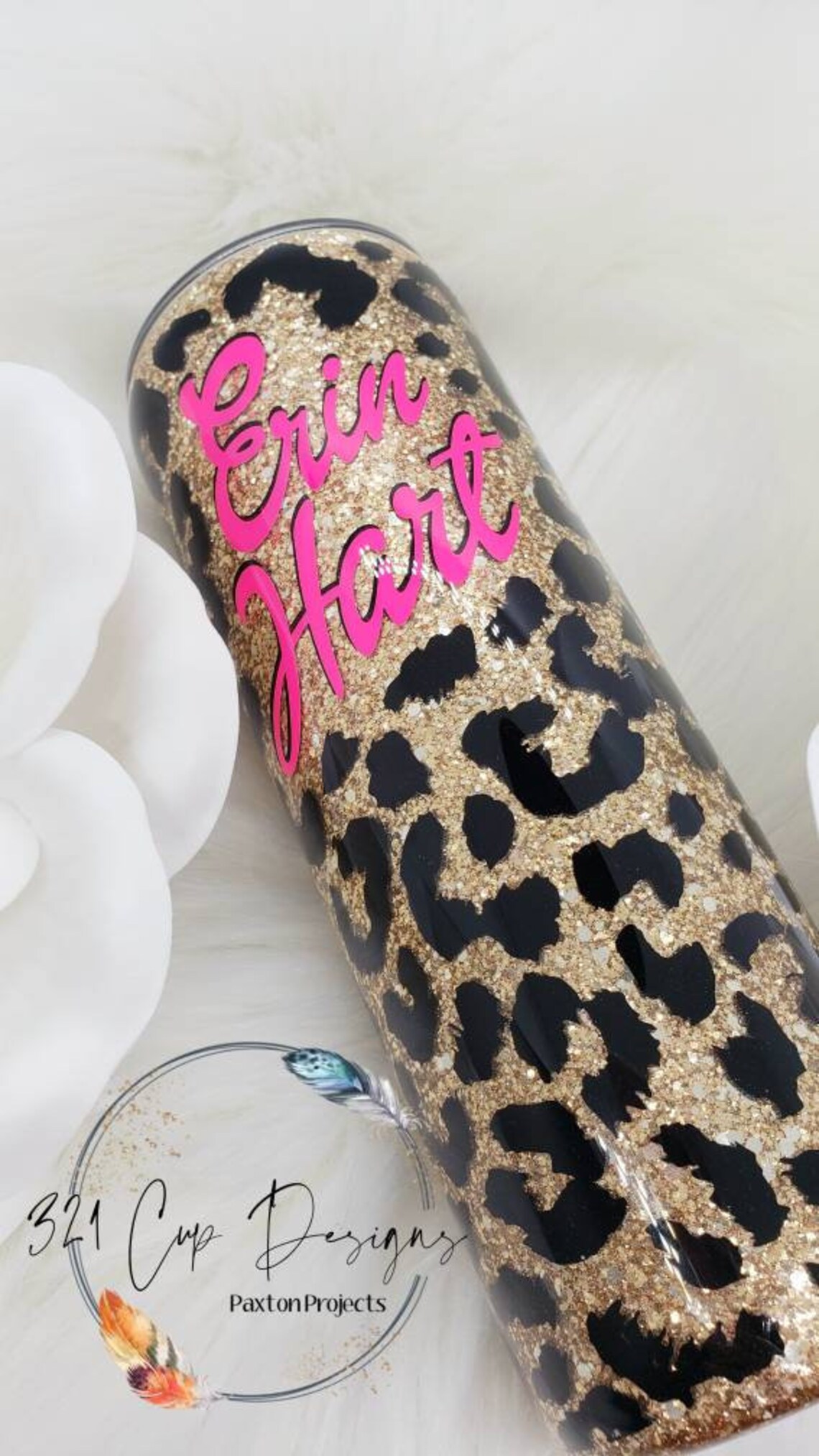 Gold Tumbler W/ Black Leopard Print Animal Print Name | Etsy