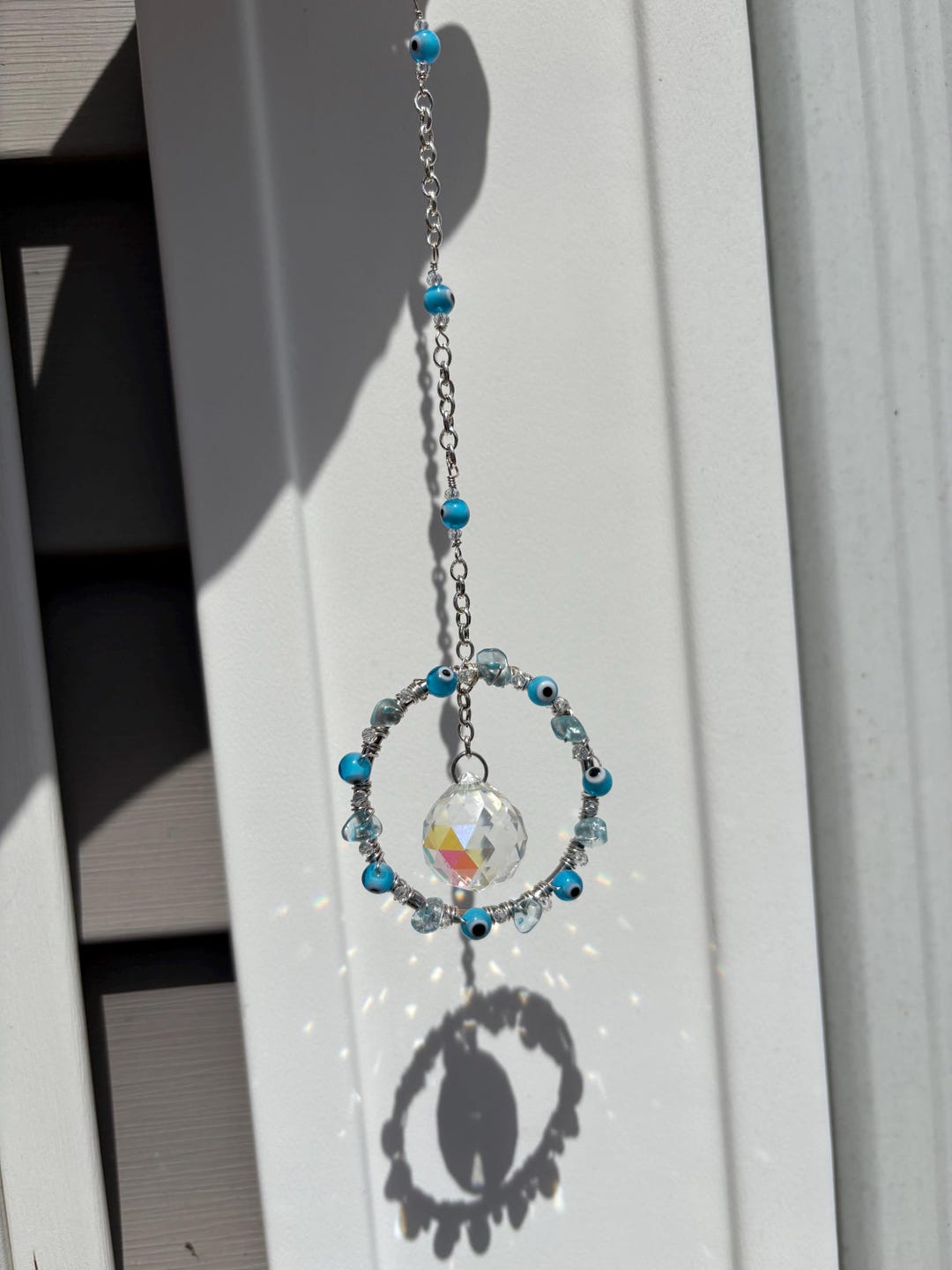 Evil Eye, Aquamarine Gemstones, Protection, Car Charm, Rear View Mirror ...