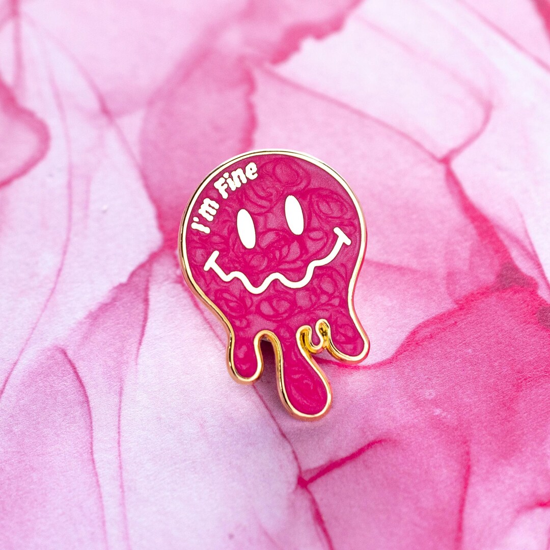 New I'm Fine Pins - Pink Pearl Swirl Enamel - Gold Plated - Etsy