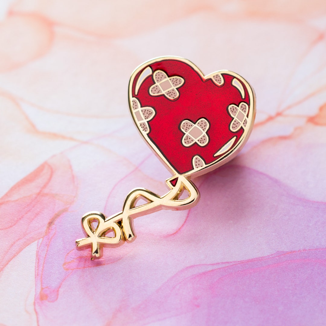 Heart Balloon - Float Away Pin - Red and Gold - Etsy