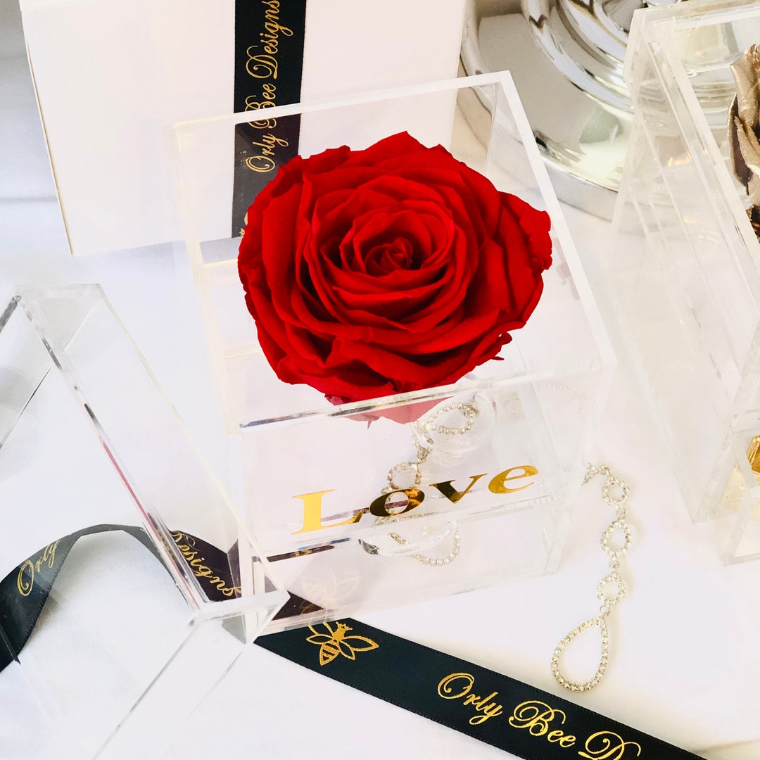 Preserved Single Rose Box Personalized Acrylic Jewelry Rose Box Ring ...