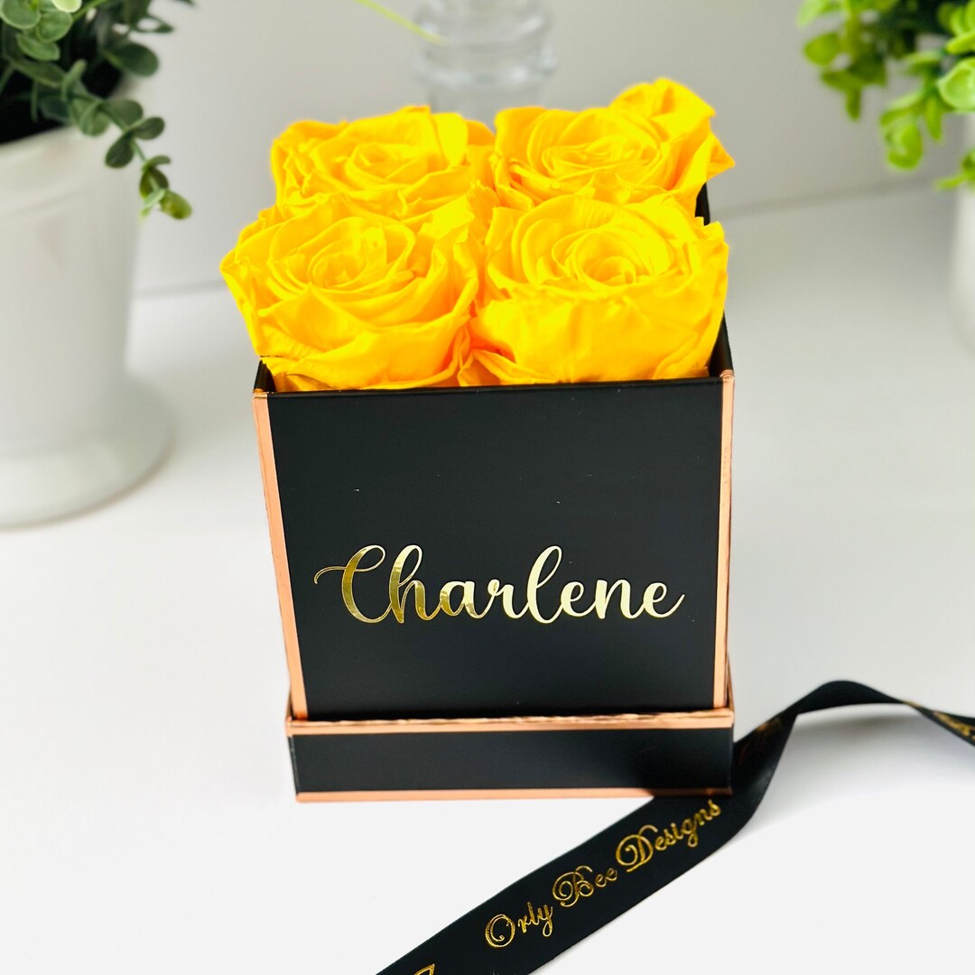 Preserved Roses in a Personalized Black Rose Box, Graduation Flowers ...