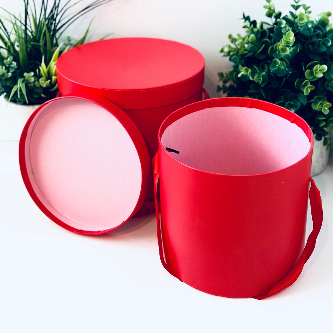 A Set of Two Red Round Storage Boxes, 2 Piece Set Stacked Boxes, Craft ...