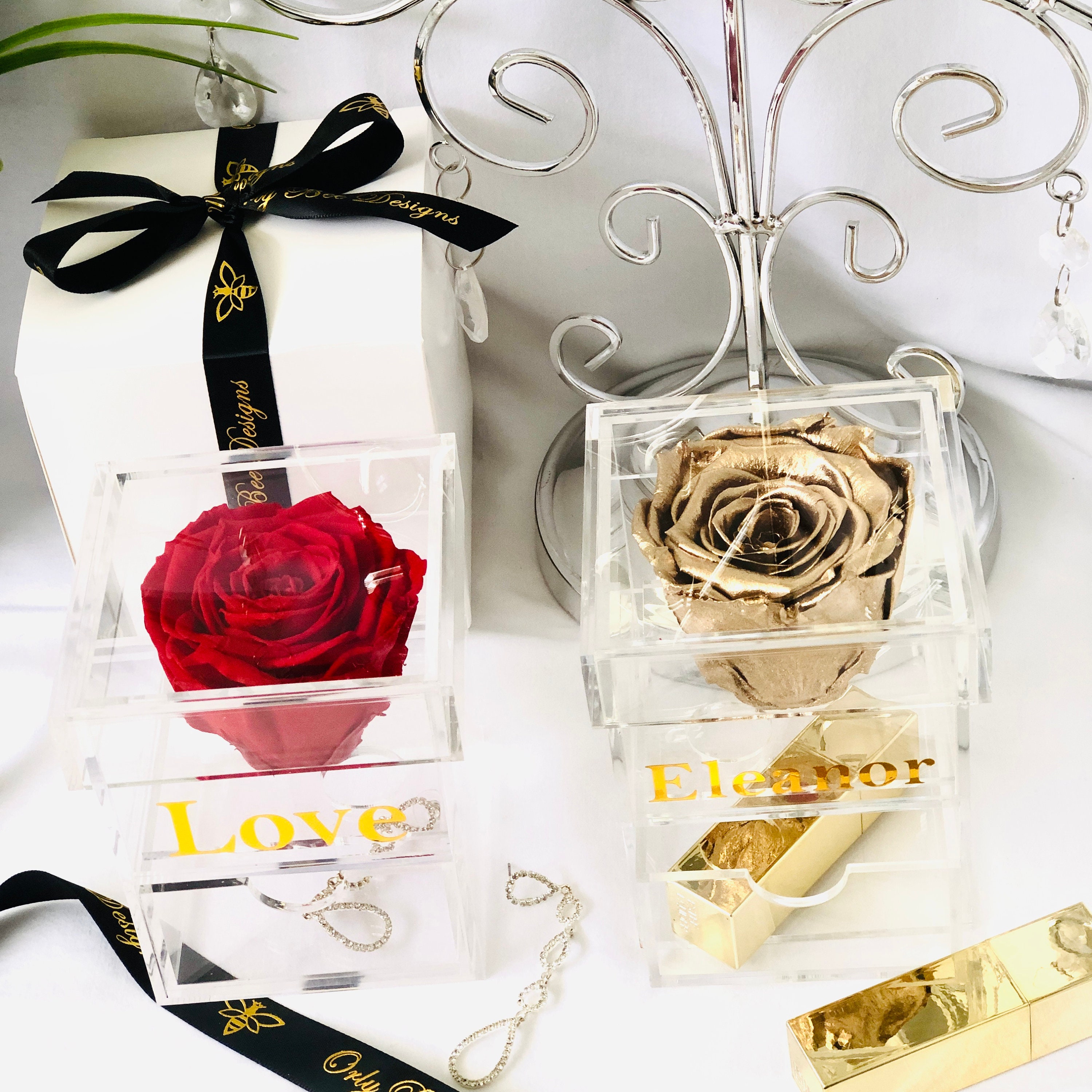 Preserved Single Rose Box Personalized Acrylic Jewelry Rose | Etsy