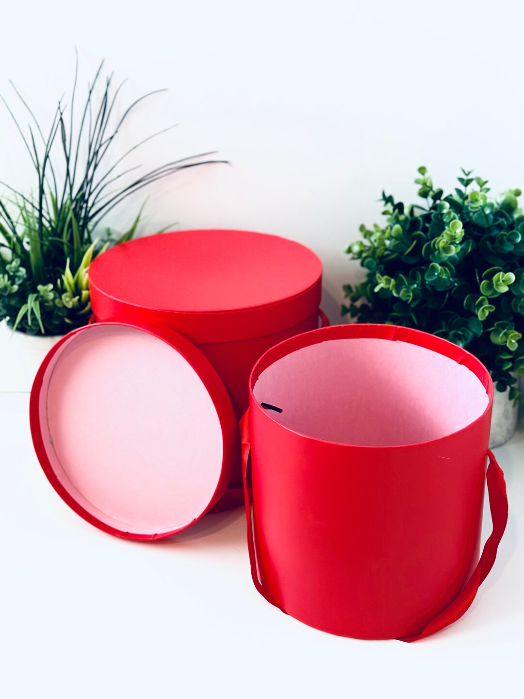 Red Round Nested Storage Boxes 2 Piece Set Stacked Boxes - Etsy