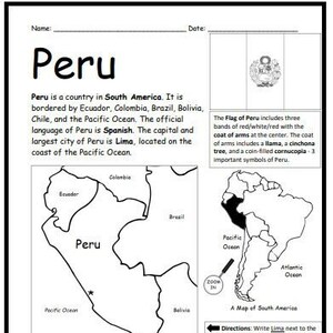 Countries of South America Printable Introductory Geography Worksheets ...