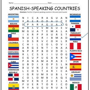 Spanish Speaking Countries Printable Word Search Puzzle - Etsy