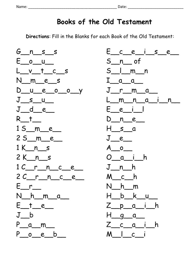 Books of the Old Testament Printable Activities Packet - Etsy