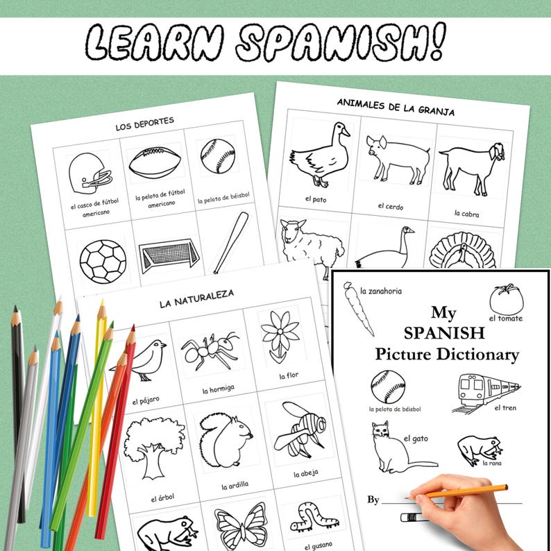 Printable Spanish Picture Dictionary and Coloring Book for Beginners - Etsy