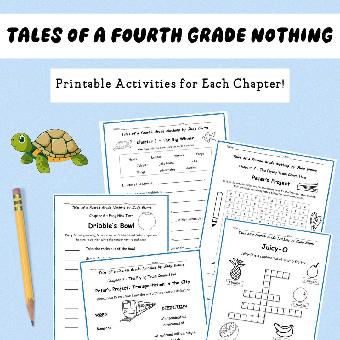 Tales of a Fourth Grade Nothing by Judy Blume Printable Worksheets for ...