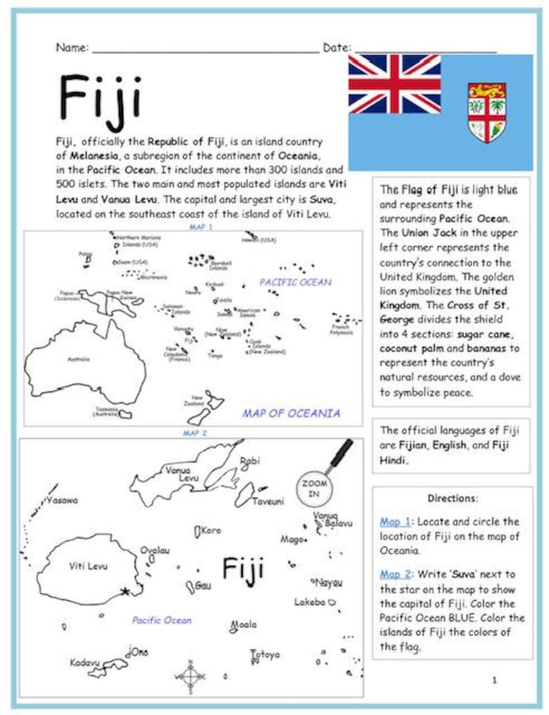 Oceania Countries Printable Worksheets Bundle - Etsy