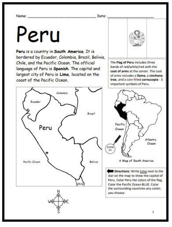 Countries of South America Printable Introductory Geography - Etsy